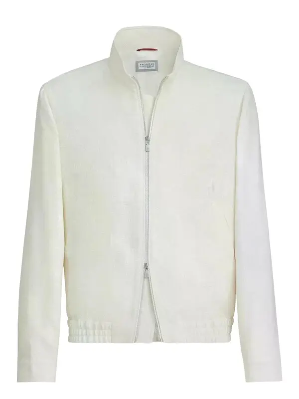 Brunello Cucinelli Stand-collar Hopsack Jacket - White