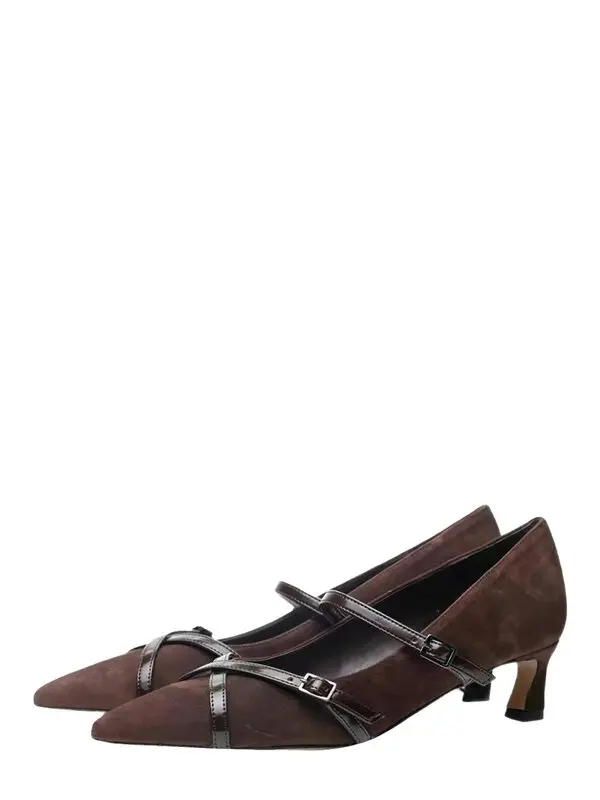 POCHE PARIS Buckle-strap Kitten Heel Pumps - Brown