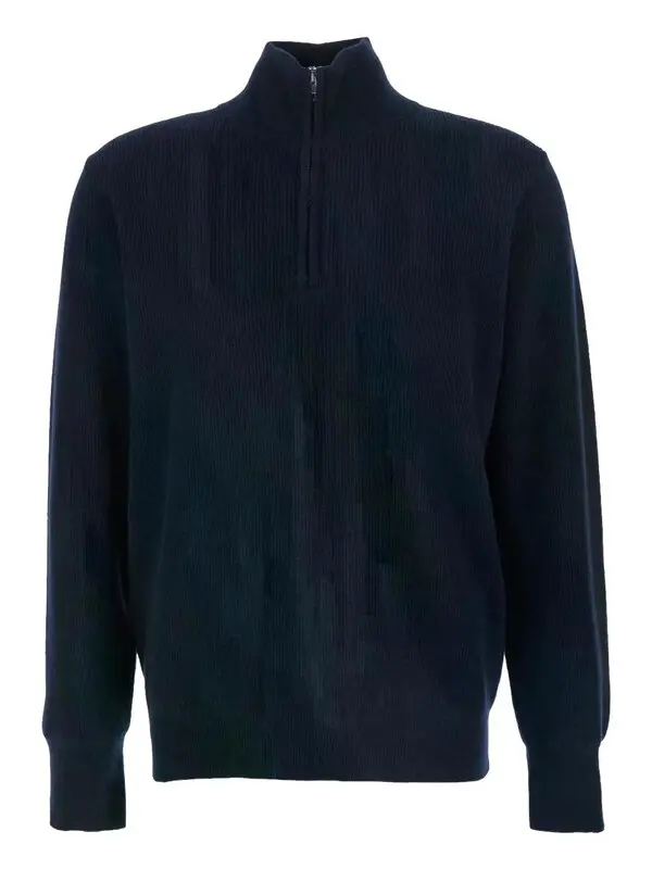 ROBERTO COLLINA High Neck Ribbed Knit Cardigan - Blue