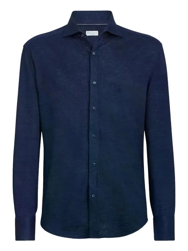 Brunello Cucinelli Spread-collar Jersey Shirt - Blue