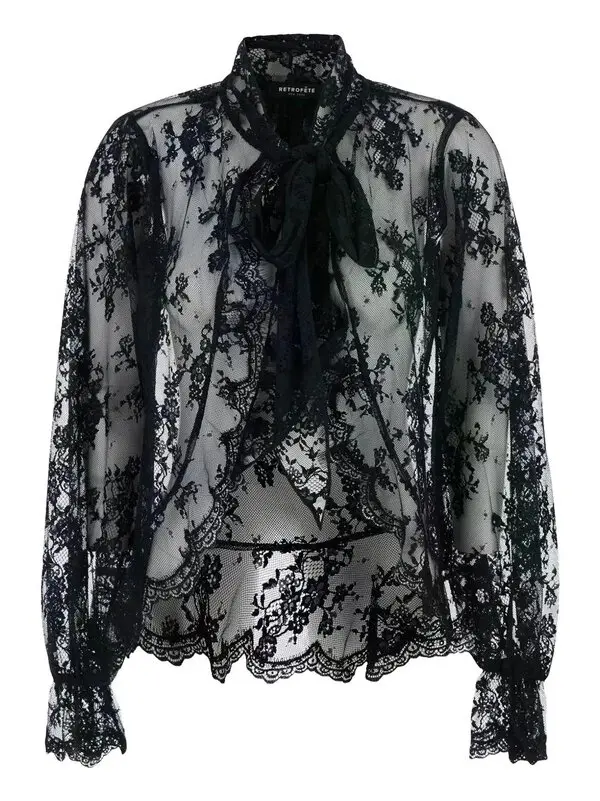 Retrofete Bow-detail Lace Blouse - Black