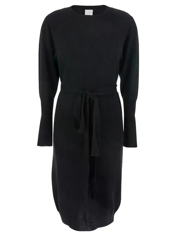 SOLOCASCMIR Crew-neck Belted Midi Dress - Black