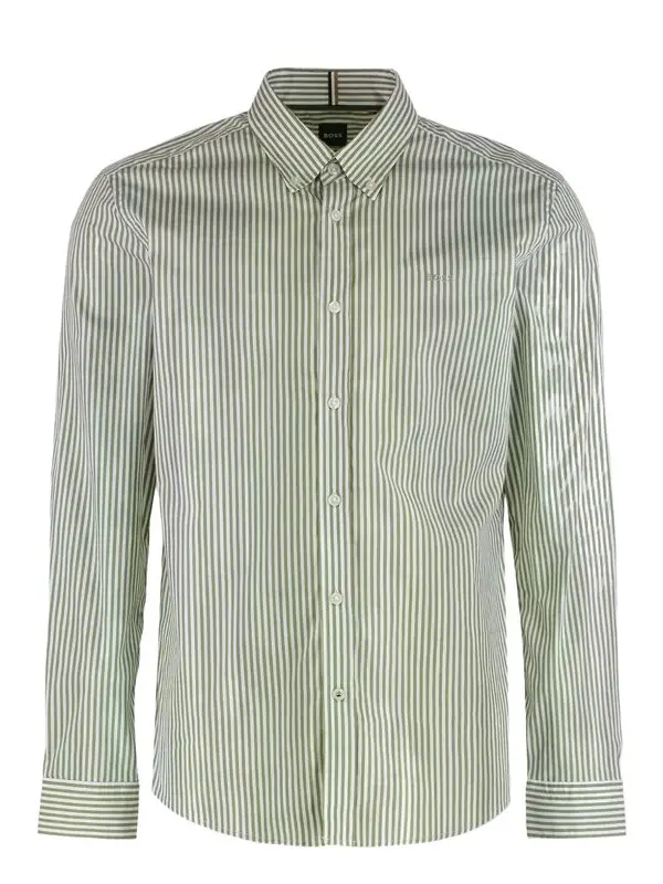 BOSS Slim-fit Striped Oxford Shirt - Green