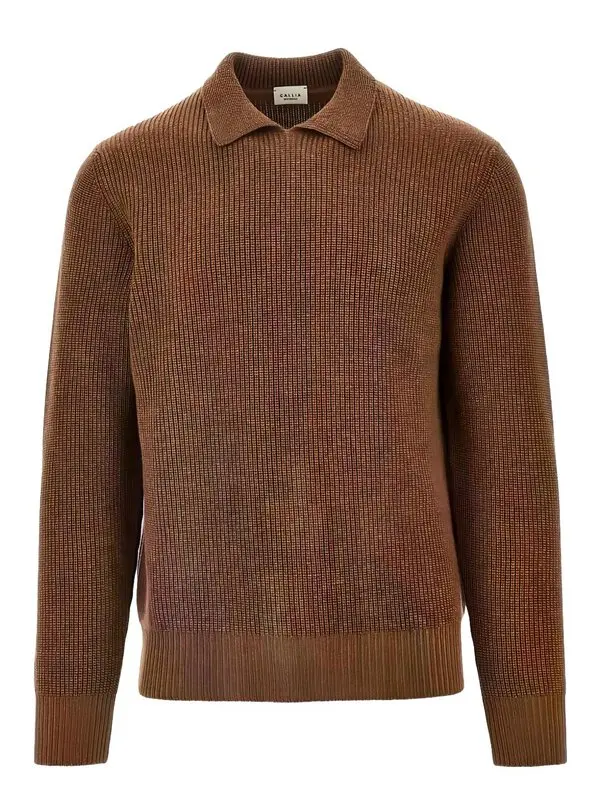 GALLIA Ribbed Knit Sweater - Brown