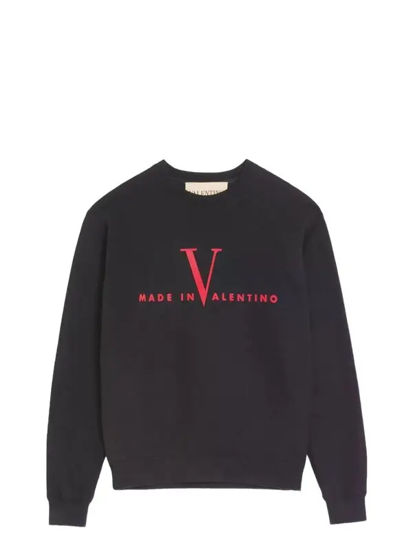 Valentino Garavani Cotton Crew Neck Sweatshirt With Made In Print - Black