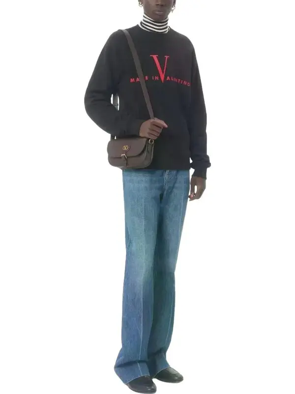 Valentino Garavani Cotton Crew Neck Sweatshirt With Made In Print - Black
