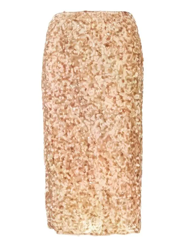 Max Mara Ribbon Waistband Midi Skirt - Gold