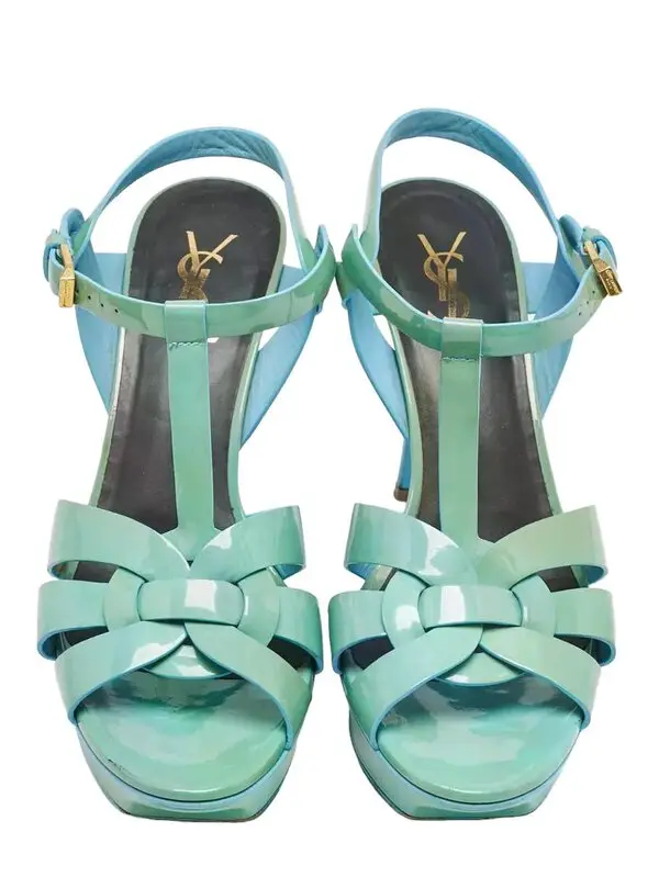 Saint Laurent Patent Leather Tribute Sandals - Blue