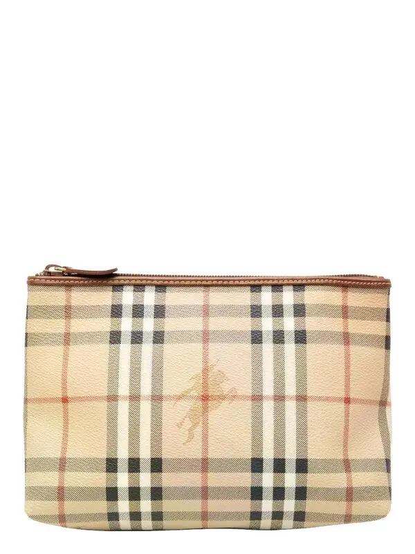 Burberry Haymarket Check Coated Canvas Pouch - Brown
