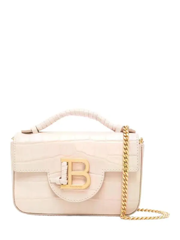 Balmain B-buzz 17 Croc-embossed Mini Bag - Neutrals
