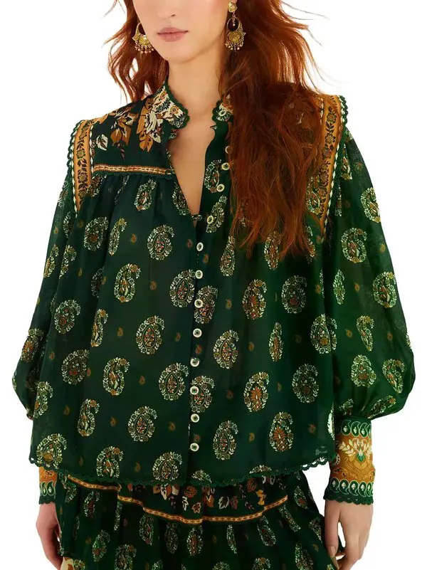 Farm Rio Tayla Buttoned Blouse - Green
