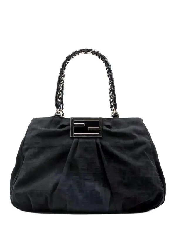Fendi 2000-2010 Zucca Canvas Mia Chain Tote Bag - Black