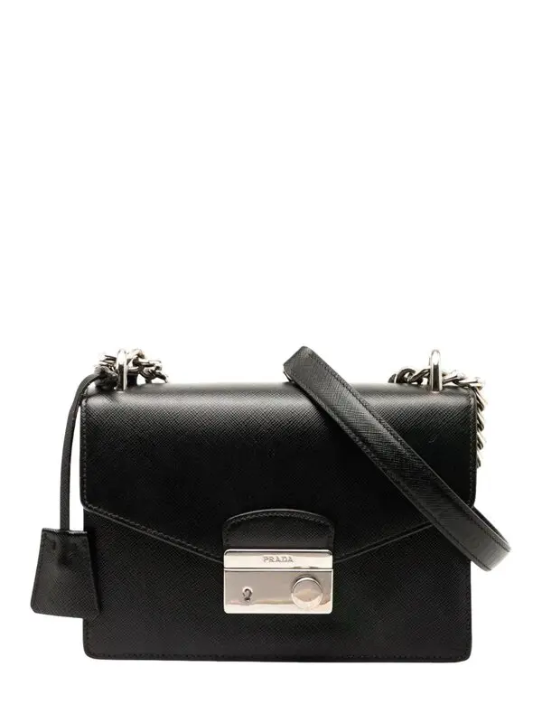 Prada Saffiano Lux Sound Lock Crossbody Bag - Black