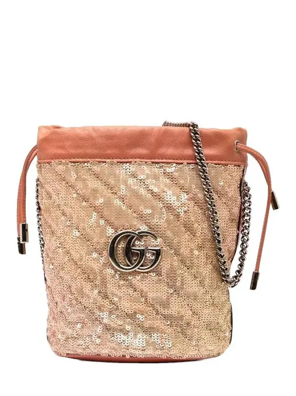 Gucci Gg Marmont Sequined Bucket Bag - Pink