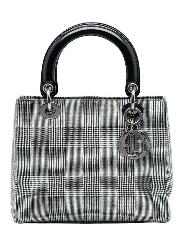 Dior 1999 Medium Houndstooth Lady Satchel - Grey
