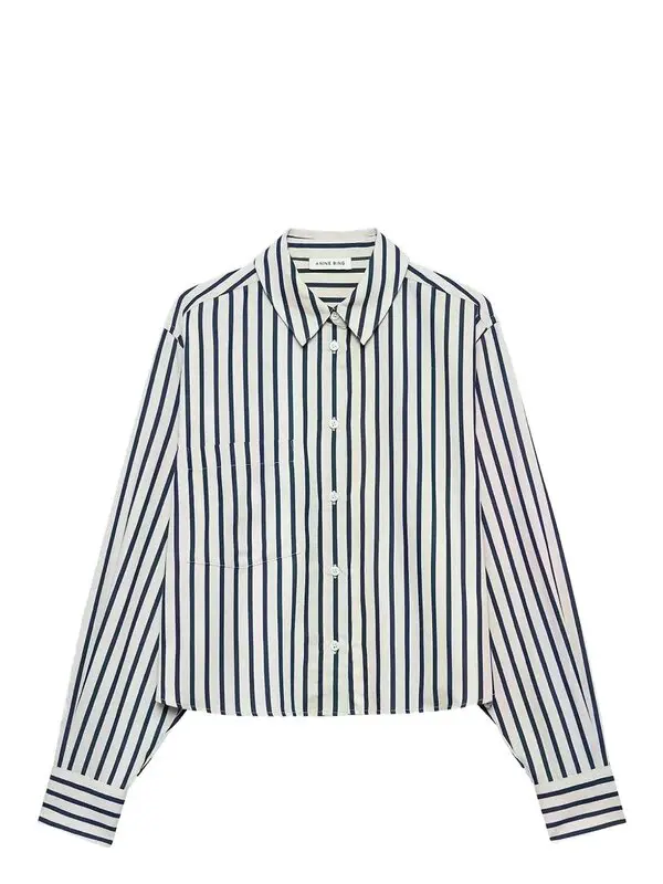 ANINE BING Essie Striped Cropped Shirt - White