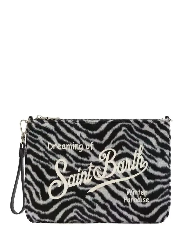 MC2 SAINT BARTH Zebra-print Embroidered Shoulder Bag - Black
