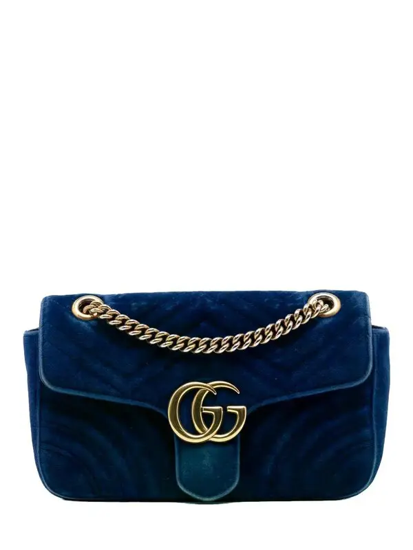 Gucci Medium Gg Marmont Matelassé Velvet Shoulder Bag - Blue