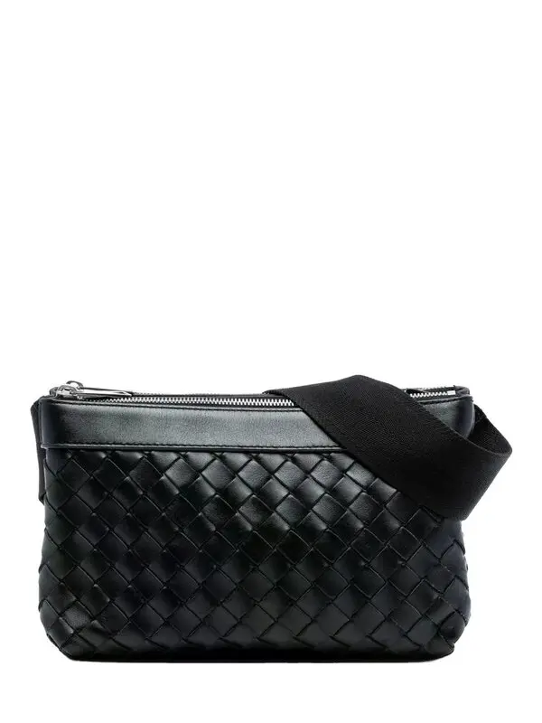 Bottega Veneta 2012-2025 Leather Intrecciato Duo Crossbody Bag - Black