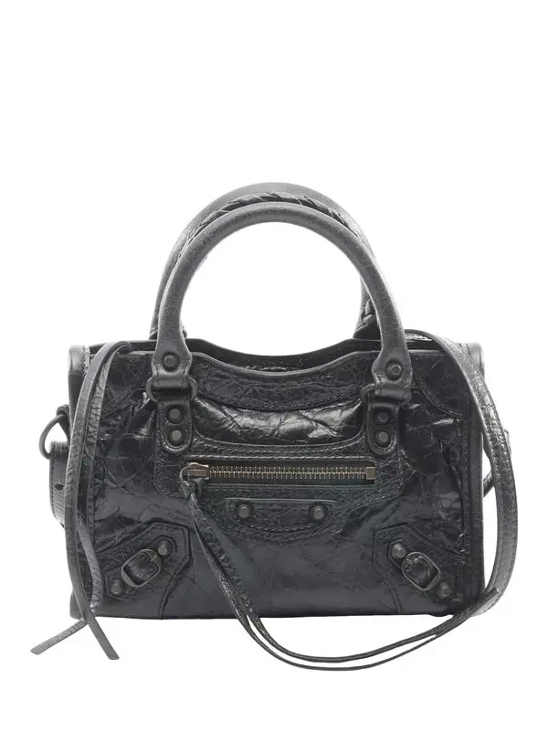 Balenciaga Aged Calfskin Nano Le City Satchel - Black