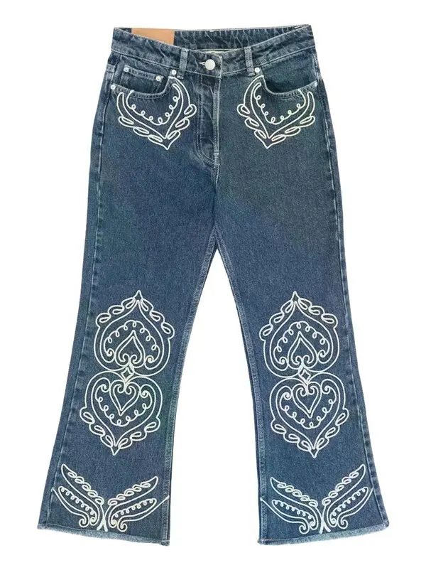 Farm Rio Embroidered Fringed Jeans - Blue