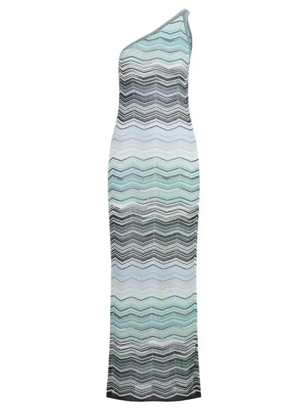 Missoni Chevron-pattern One-shoulder Maxi Dress - Blue