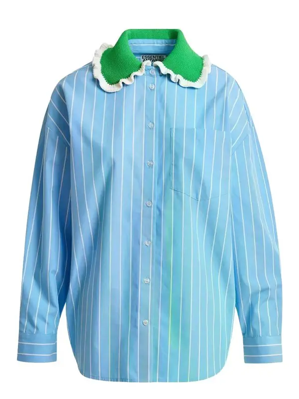 Essentiel Antwerp Striped Shirt With Crochet Collar - Blue