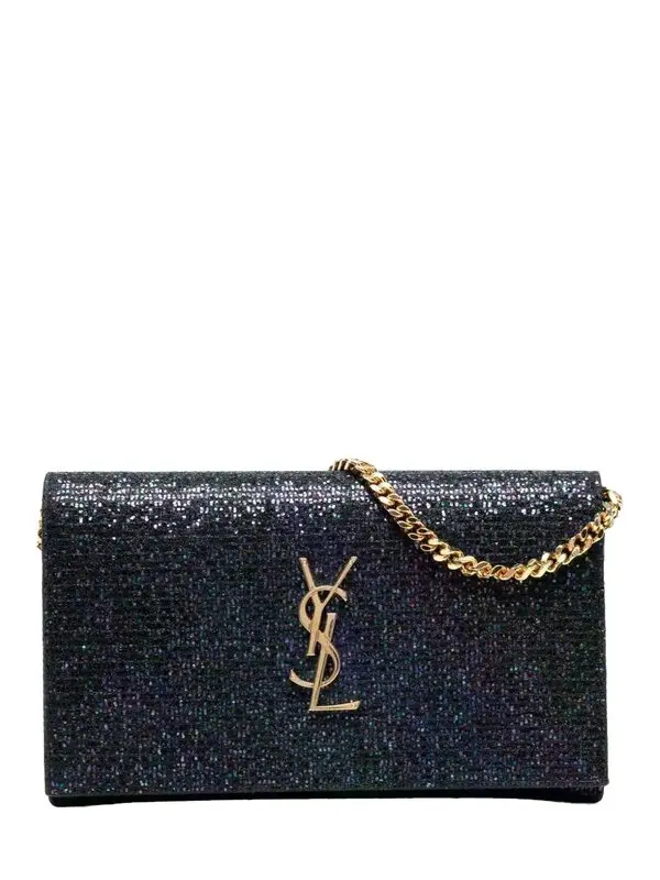 Saint Laurent 2016 Glitter Monogram Kate Wallet On Chain - Black