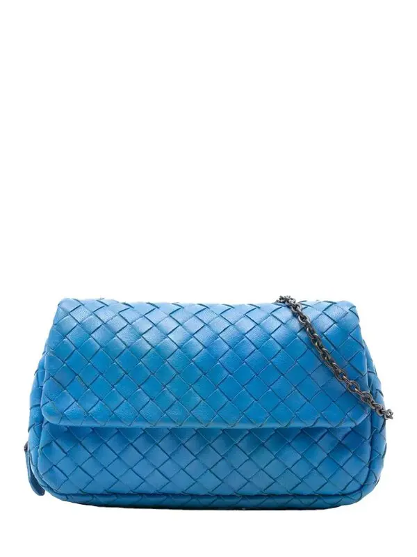 Bottega Veneta Mini Nappa Intrecciato Expandable Chain Flap Crossbody Bag - Blue
