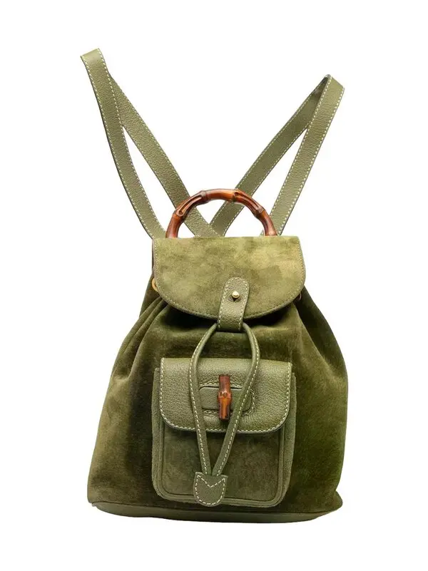 Gucci 20th Century Suede Bamboo Backpack - Green