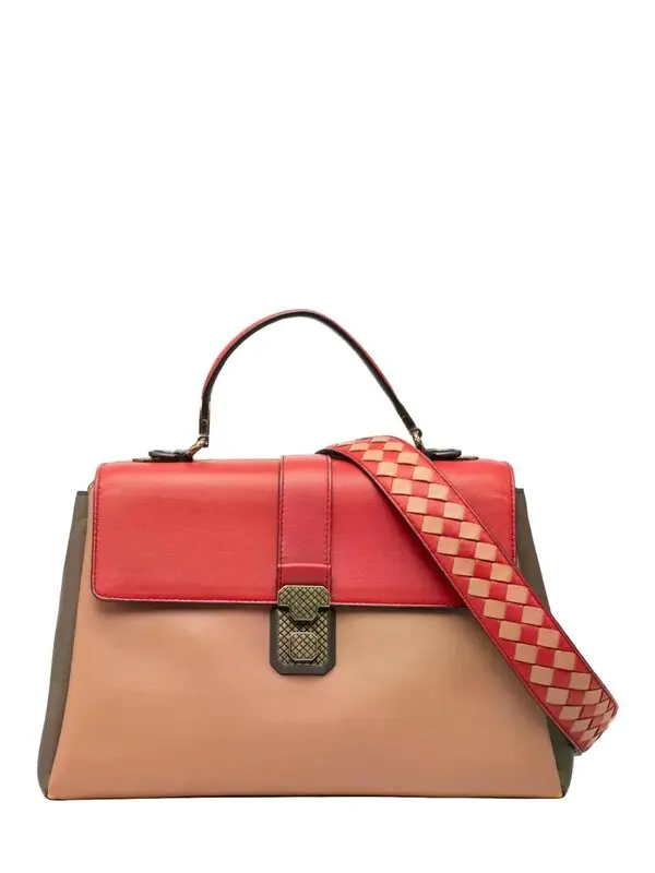 Bottega Veneta Tricolor Nappa Piazza Top Handle Satchel - Red