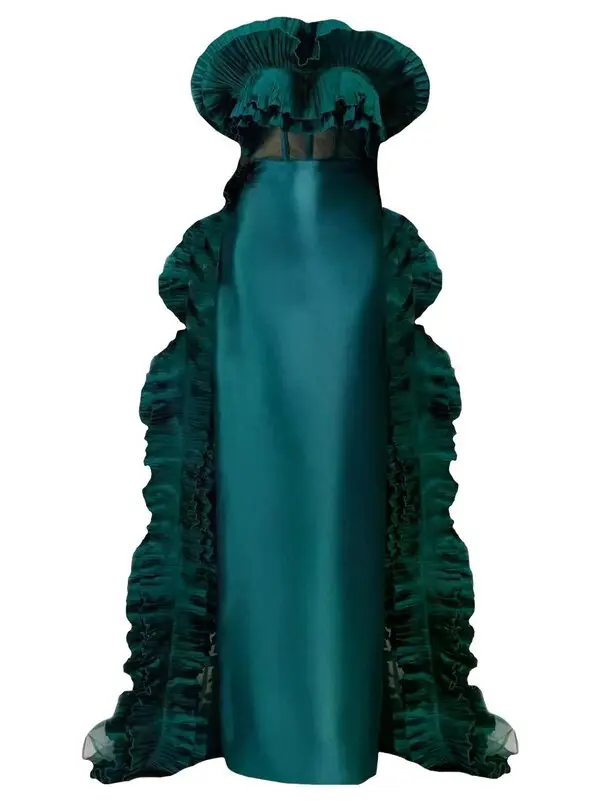 THA SEEN Ruffle-trim Maxi Dress - Green