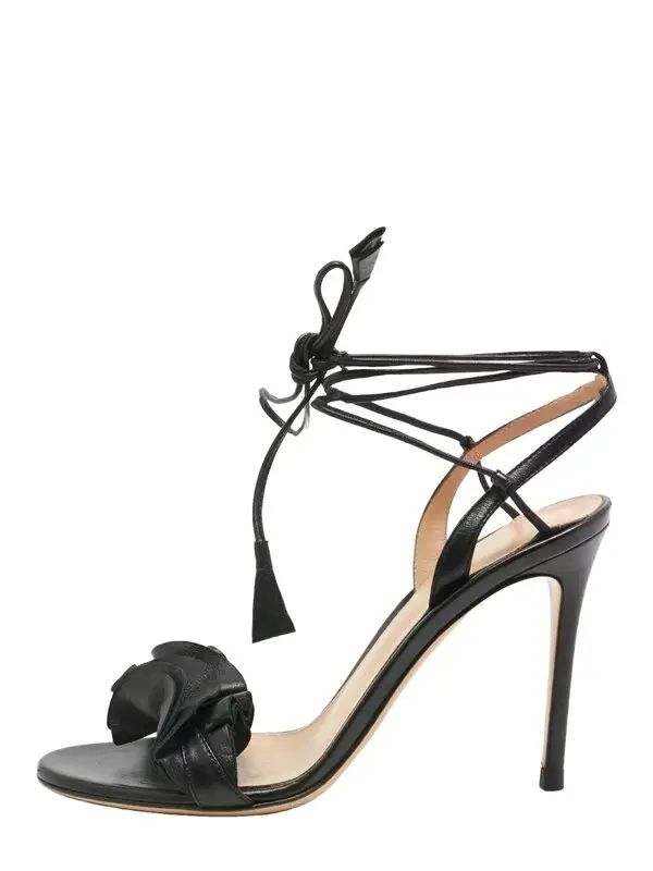GIANVITO ROSSI Ruffle-detail Leather Sandals - Black