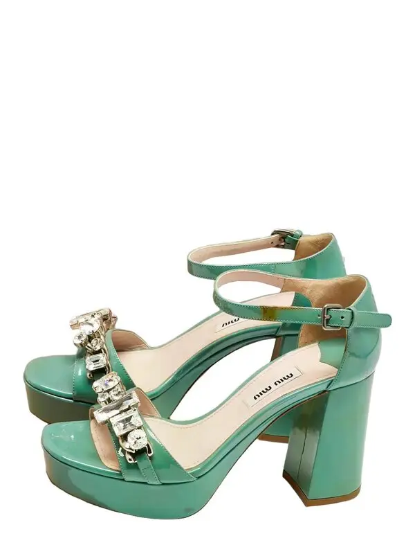 Miu Miu Crystal-embellished Platform Sandals - Green
