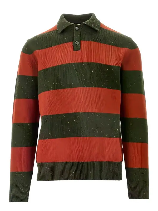 GALLIA Striped Polo Sweater - Green