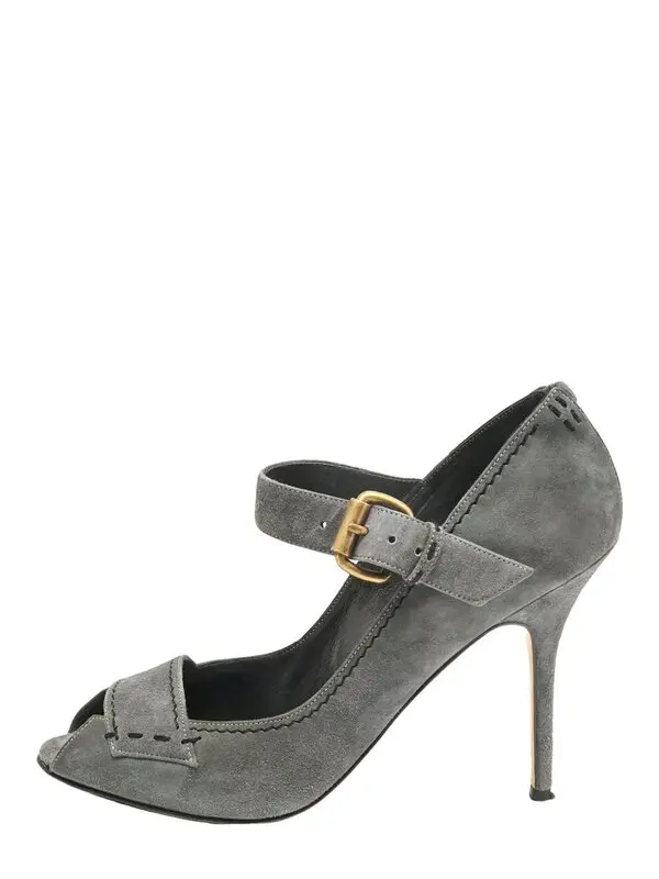 Manolo Blahnik 110mm Suede Buckle Pumps - Grey