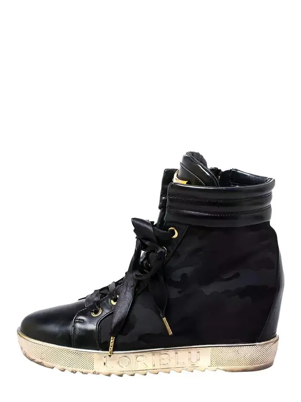 LORIBLU Leather Wedge Sneakers - Black