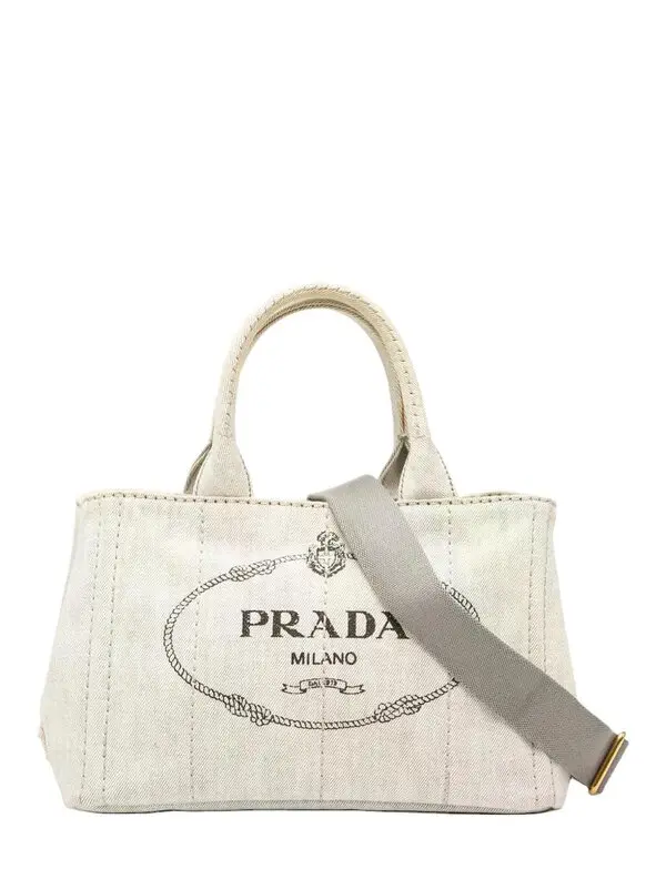 Prada Small Denim Canapa Logo Satchel - Grey