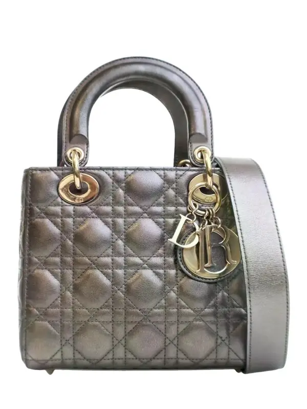 Dior 2019 Small Metallic Lambskin Cannage My Abcdior Lady Satchel - Grey