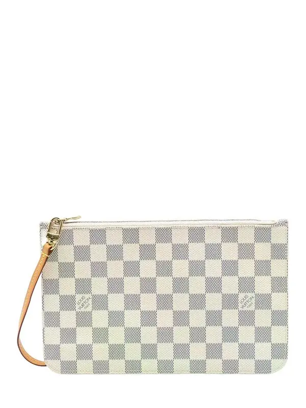 LOUIS VUITTON Damier Azur Neverfull Pochette Pouch - White
