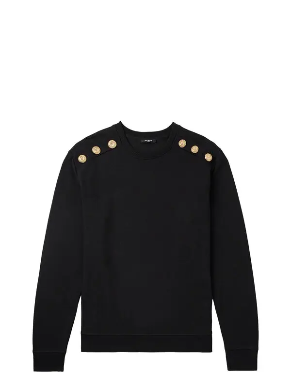 Balmain Button-embellished Cotton-blend Sweatshirt - Black