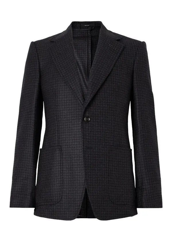 TOM FORD Houndstooth Wool Blazer - Blue