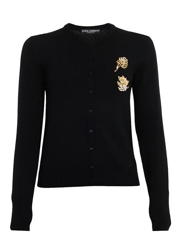 Dolce & Gabbana Brooch Embellished Crewneck Cardigan - Black