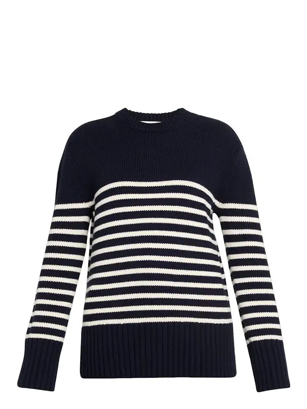 Michael Kors Striped Cashmere Crewneck Sweater - Midnight/white
