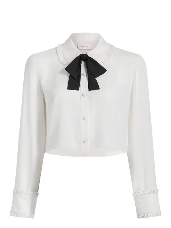 Cinq À Sept Zaida Cropped Shirt With Neck-tie - Ivory/blac