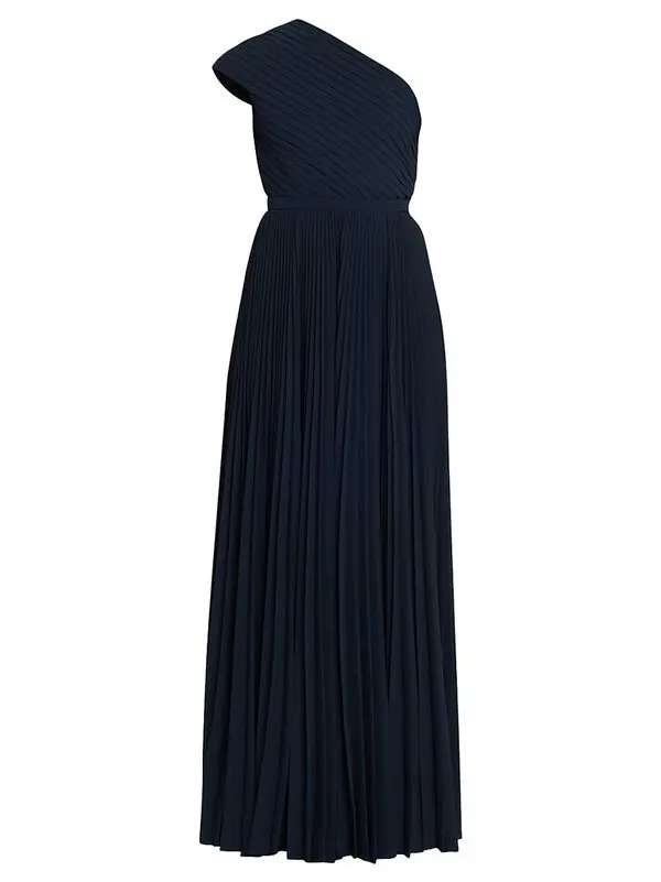 Michael Kors Pleated One-shoulder Gown - Midnight