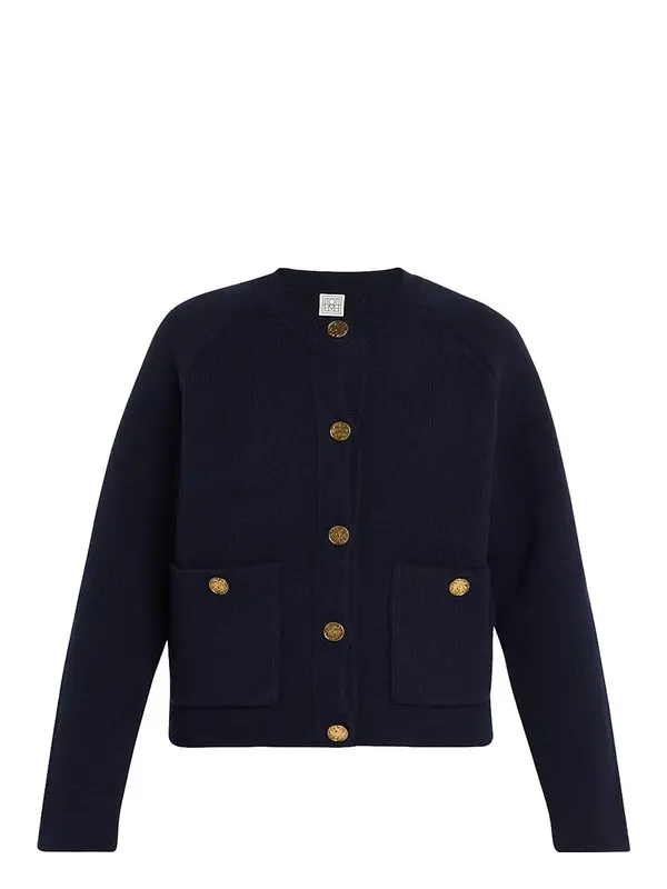 TOTEME Hammered Button Wool-blend Cardigan - Navy