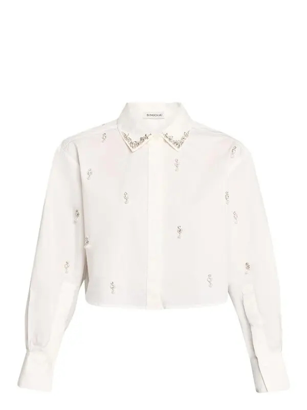 Simkhai Renata Embellished Cropped Shirt - White