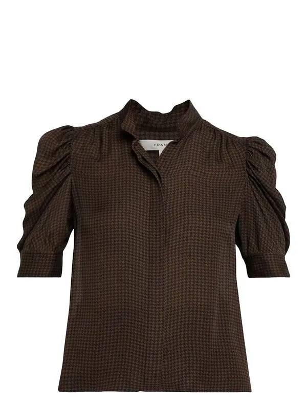 FRAME Houndstooth Silk Blouse - Americano
