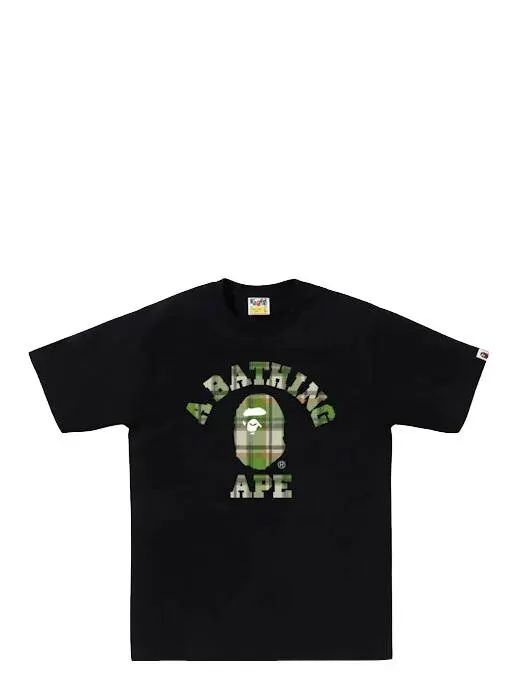 A BATHING APE Check College Tee Shirt - Black/green